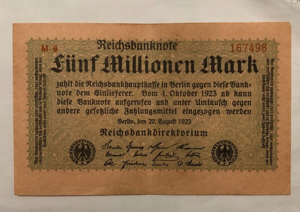 Reichsbanknote 5 Millionen Mark 1923 Reichsbank | Kaufen auf Ricardo