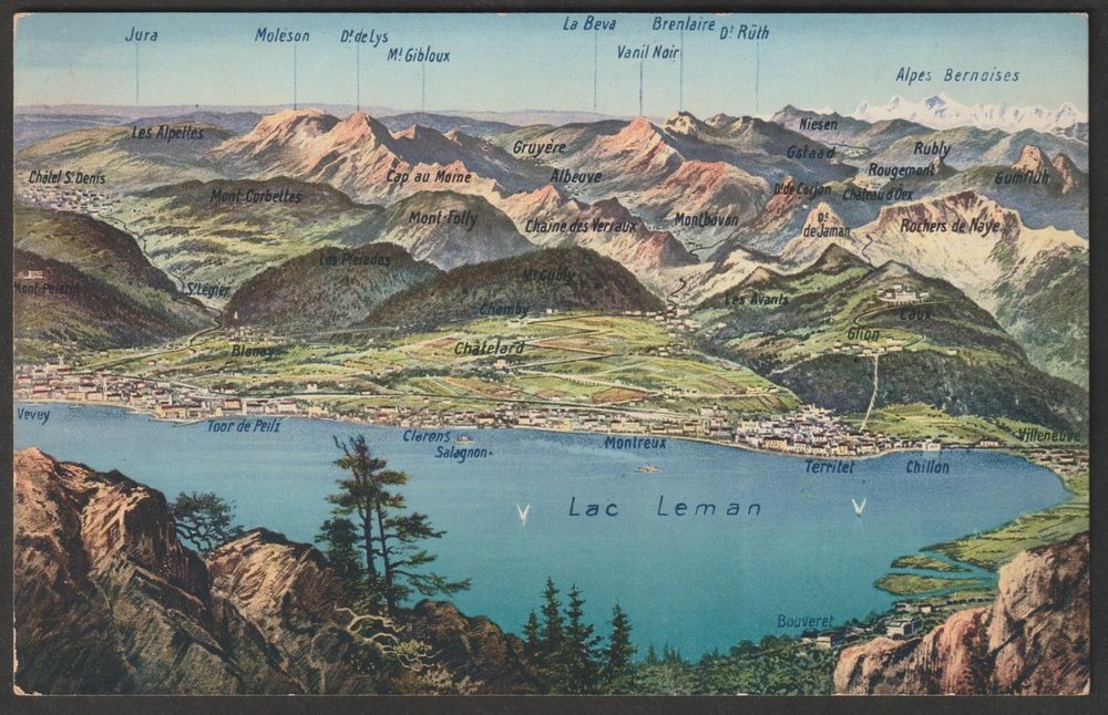 AK VD: ungel., Vogelschau Genfersee VEVEY - TERRITET, Alpen (Gebraucht ...