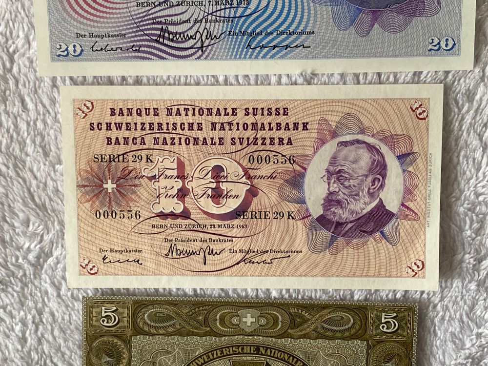 Alte Schweizer Banknoten ~ 100, 50, 20, 10, 5 (Neu und originalverpackt ...
