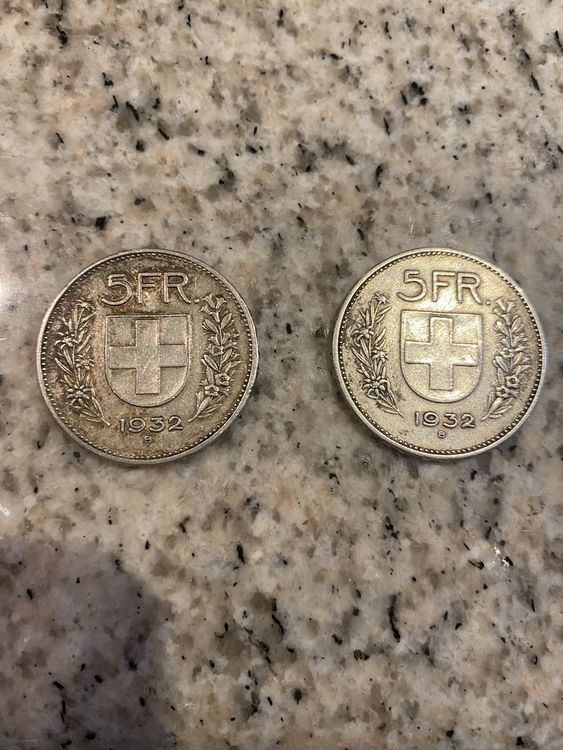 Silver Münzen 2 Stuck 5fr 1932 | Kaufen auf Ricardo