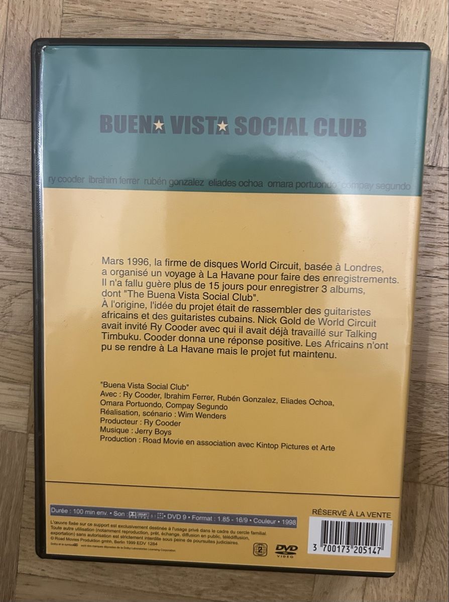 DVD Buena Vista Social Club - Film culte de Wim Wenders (D'occasion) à ...
