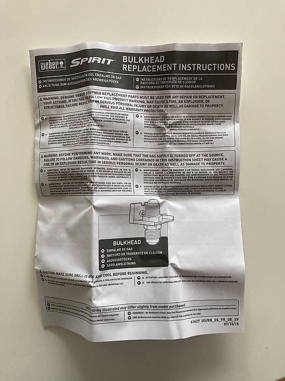 Weber Spirit Raccord de traversée de cloison / Bulkhead (D'occasion) à ...