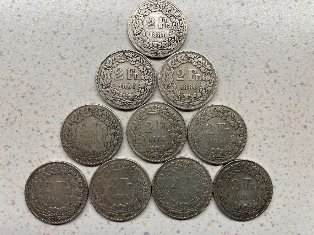 10 selten 2 Franken: Jahrgänge 1886 + 1894 2 Franken Silber | Kaufen auf Ricardo