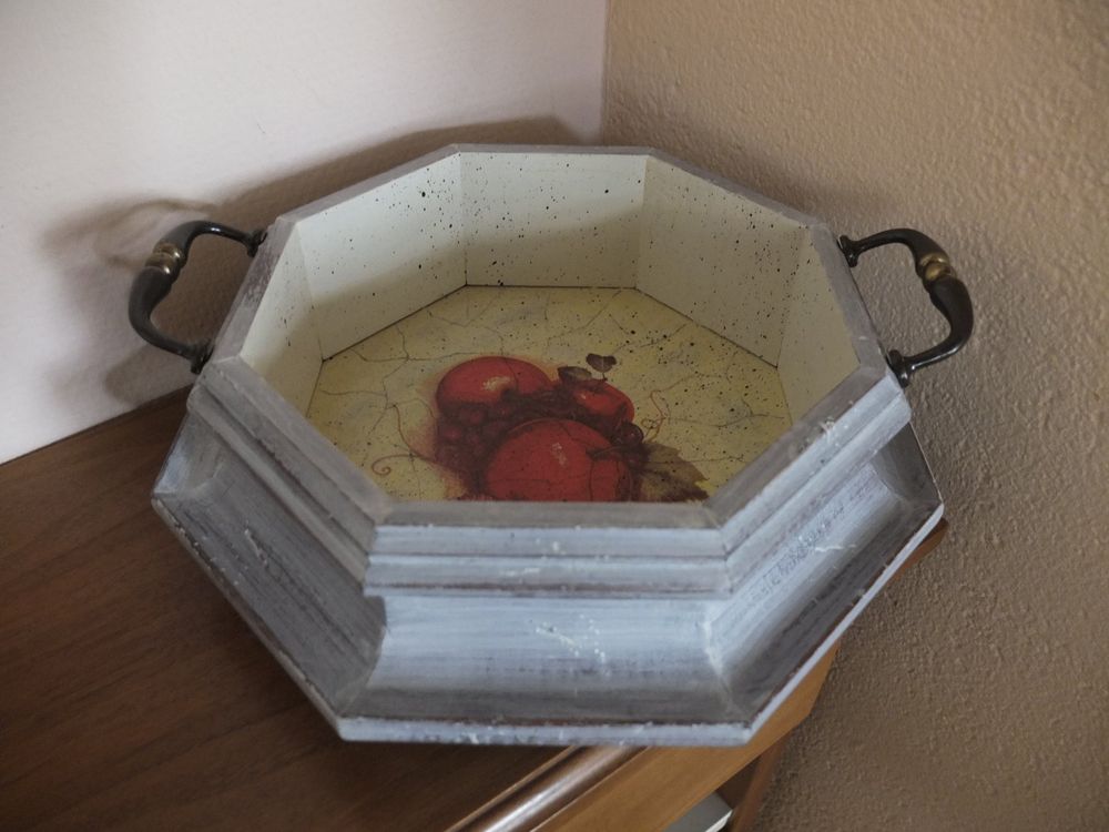 grosse achteckige Schalle aus Holz Shabby | Kaufen auf Ricardo