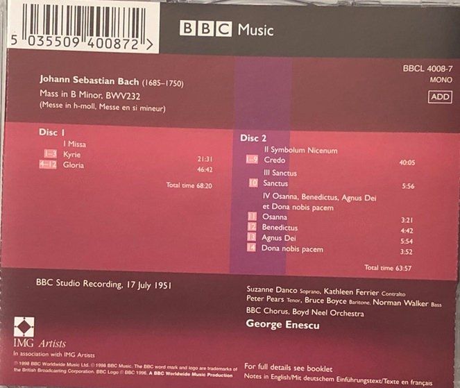 Bach - Messe in h-moll BWV 232 (Ferrier / George Enescu) (Gebraucht) in ...