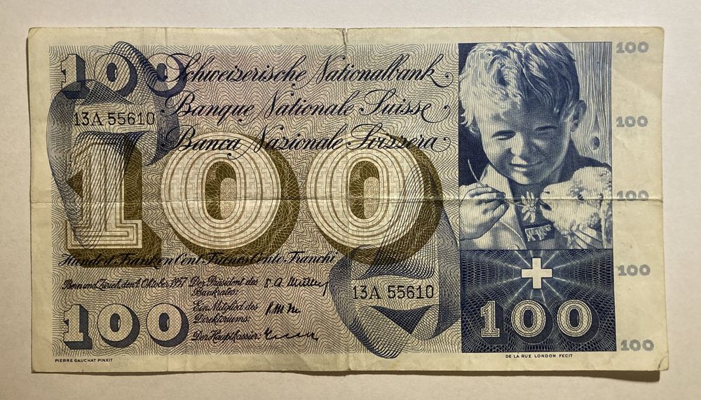 100 Franken-Note 1957 seltener Jahrgang! (Gebraucht) in Rothenhausen ...