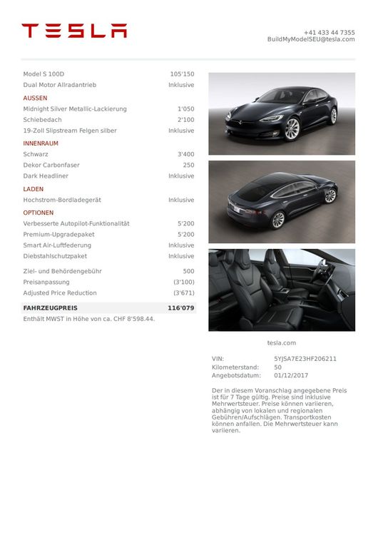 Tesla Model S100D, Allrad, Top Zustand (Gebraucht) in Nussbaumen TG für ...