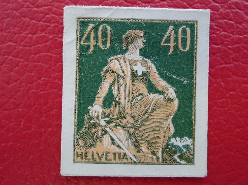 1908 Rarität: "grüner" Probedruck HELVETIA m. SCHWERT Nr.107 (Gebraucht) in Sursee für CHF 450 ...