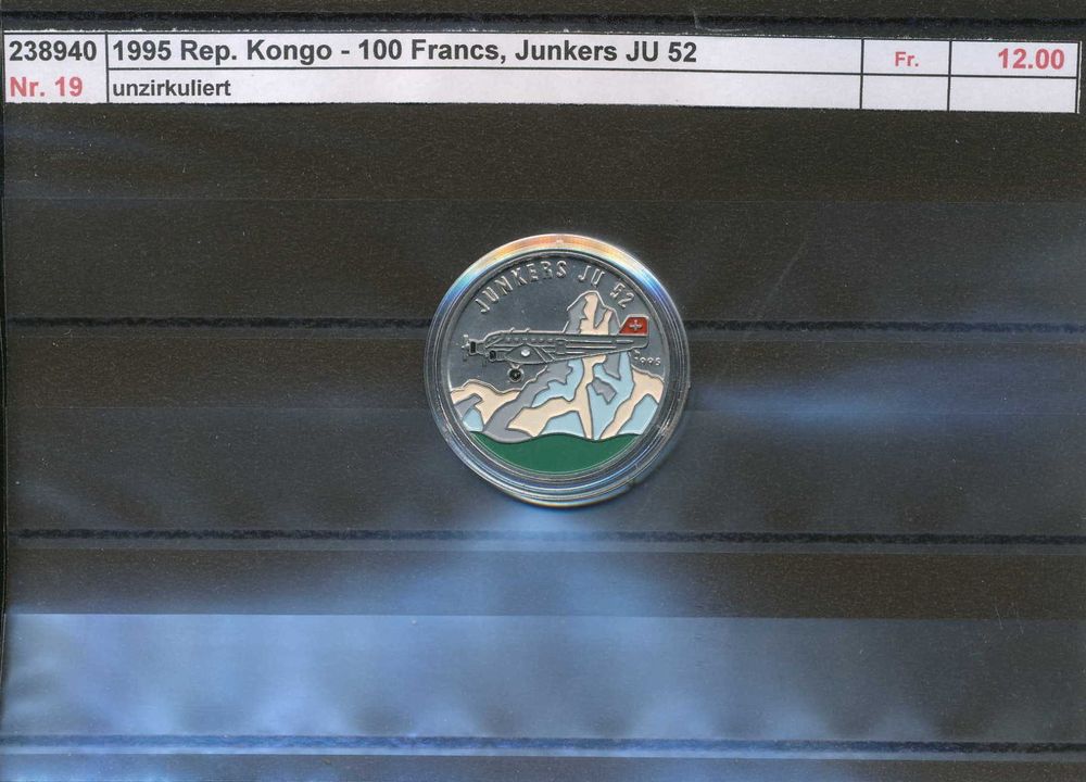 1995 Rep. Kongo, 100 Francs, Junkers Ju 52 (Neu (gemäss Beschreibung)) in Winterthur für CHF 12 ...