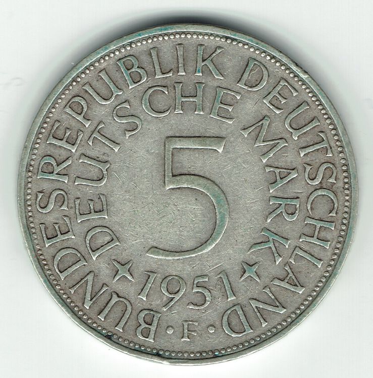 Silbermünze 5 Deutsche Mark, 1951, Deutschland (Gebraucht) in ...