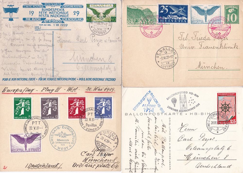 4 Stk. CH Flugpost Postkarten ab 1929, mit Zeppelinpost | Kaufen auf Ricardo