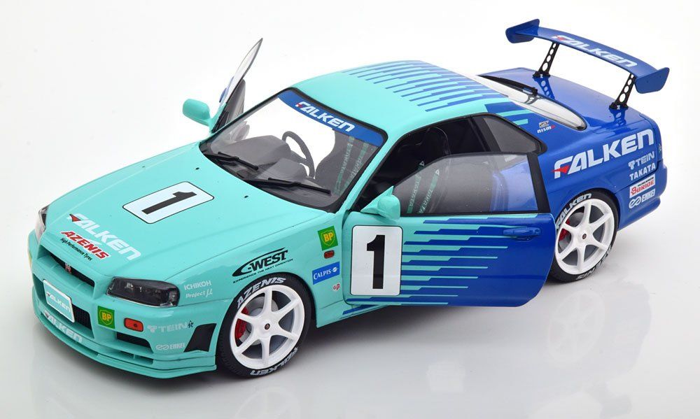 NISSAN SKYLINE GT-R R34 #1 JGTC 2001 FALKEN 1:18 SOLIDO (Neu und ...