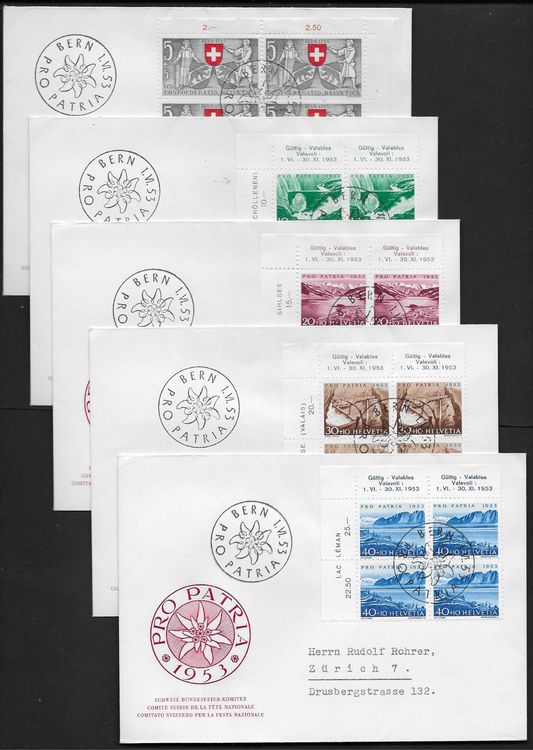 1953 fünf illust. FDC Serie VIERERBLOCK BERN 1.VI. ab 1.- | Kaufen auf Ricardo