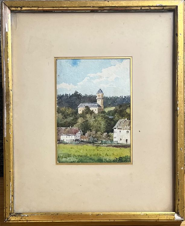 Antike Landschaft Aquarell- Chateau , Unleserlich Signiert | Kaufen auf Ricardo