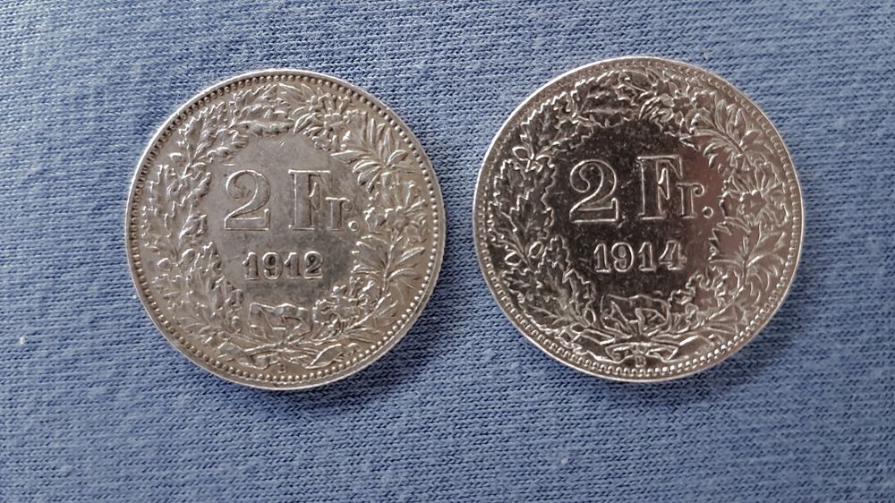 2 x 2 Fr Silbermünzen 10er Jahren (1912-1914) ab 1.00 !! (Gebraucht) in Camignolo für CHF 15 ...