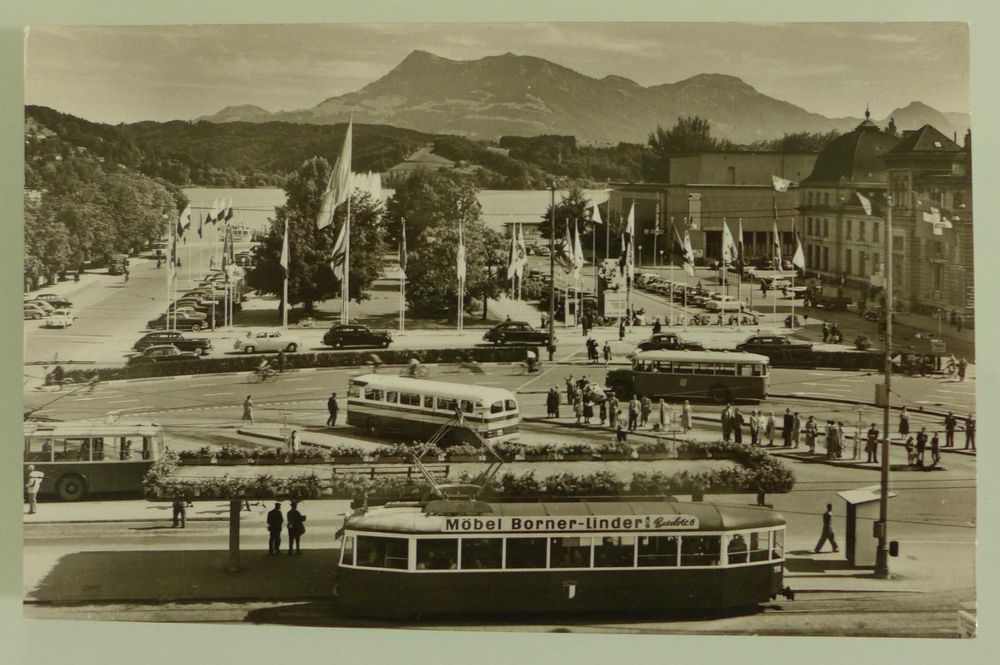 AK LUZERN, Bahnhofplatz, TRAM, POSTAUTO, Oldtimer, belebt (Gebraucht) in Wallisellen für CHF 6 ...