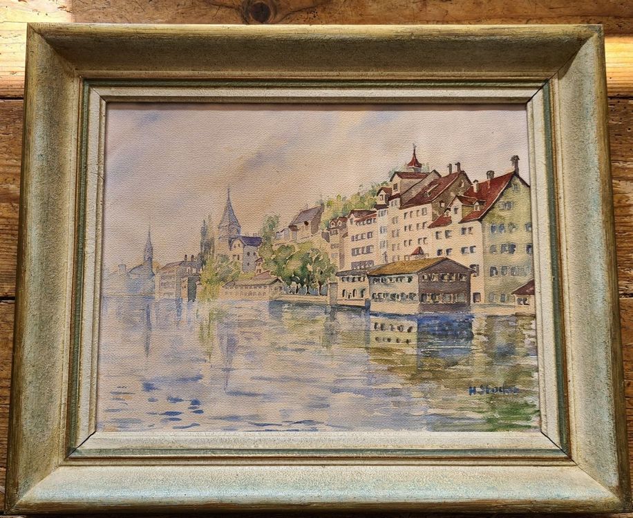 HANS STOCKER AQUARELL MIT RAHMEN BASLER KÜNSTLER | Kaufen auf Ricardo