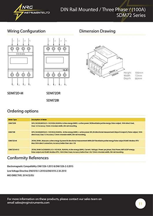 SDM72D-M-2 Modbus Drei-Phasen-Elektro-Energiezähler | Kaufen auf Ricardo