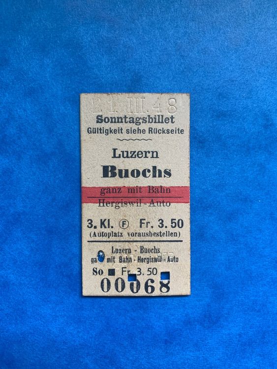 SBB Billet 1948 - 3.Klasse Sonntagsbillet Luzern-Buochs (Gebraucht) in Riehen für CHF 10 – mit ...