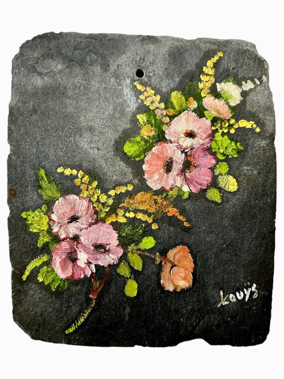Louys (1928-1993) peinture fleurs à l'huile sur ardoise (D'occasion) à ...