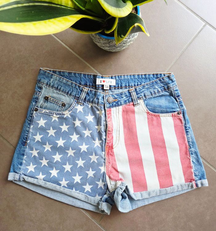 Jeansshort mit USA-Flagge 🇺🇸 Short Américain (Neu (gemäss Beschreibung ...