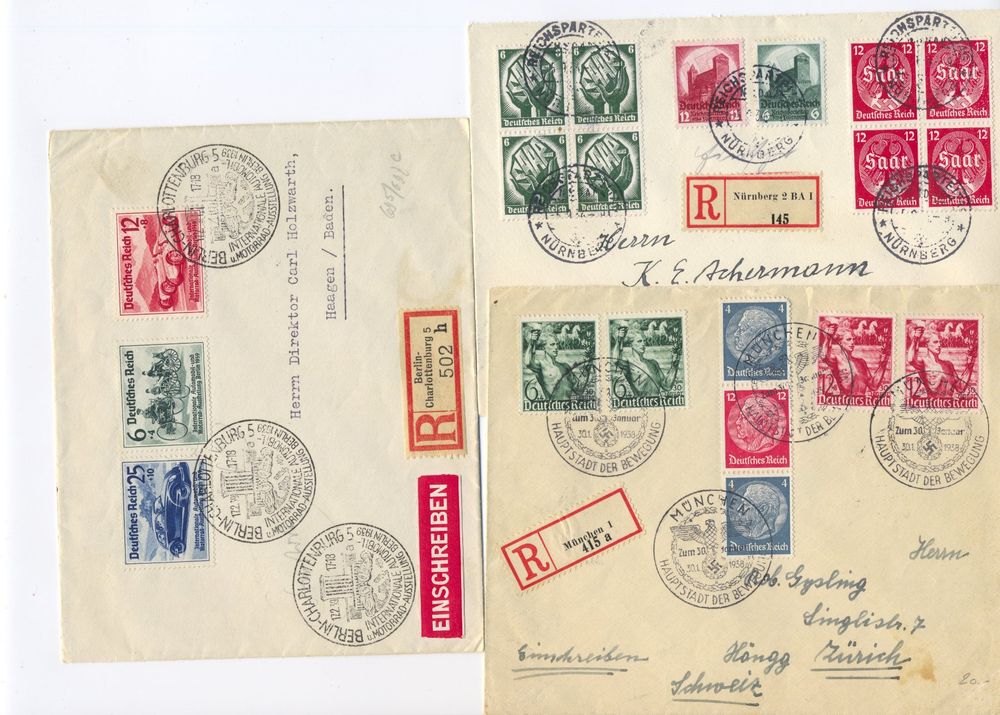 DR, 1934/1939, drei R-Briefe (Gebraucht) in Basel für CHF 21 – mit Lieferung auf Ricardo kaufen