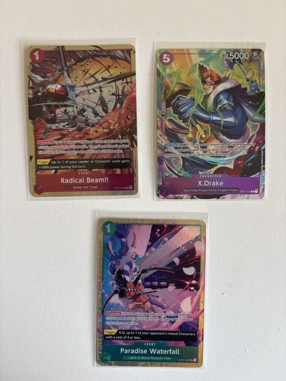 One Piece OP01 lot of 3 cards Beam, X. Drake, etc. (Neu und ...