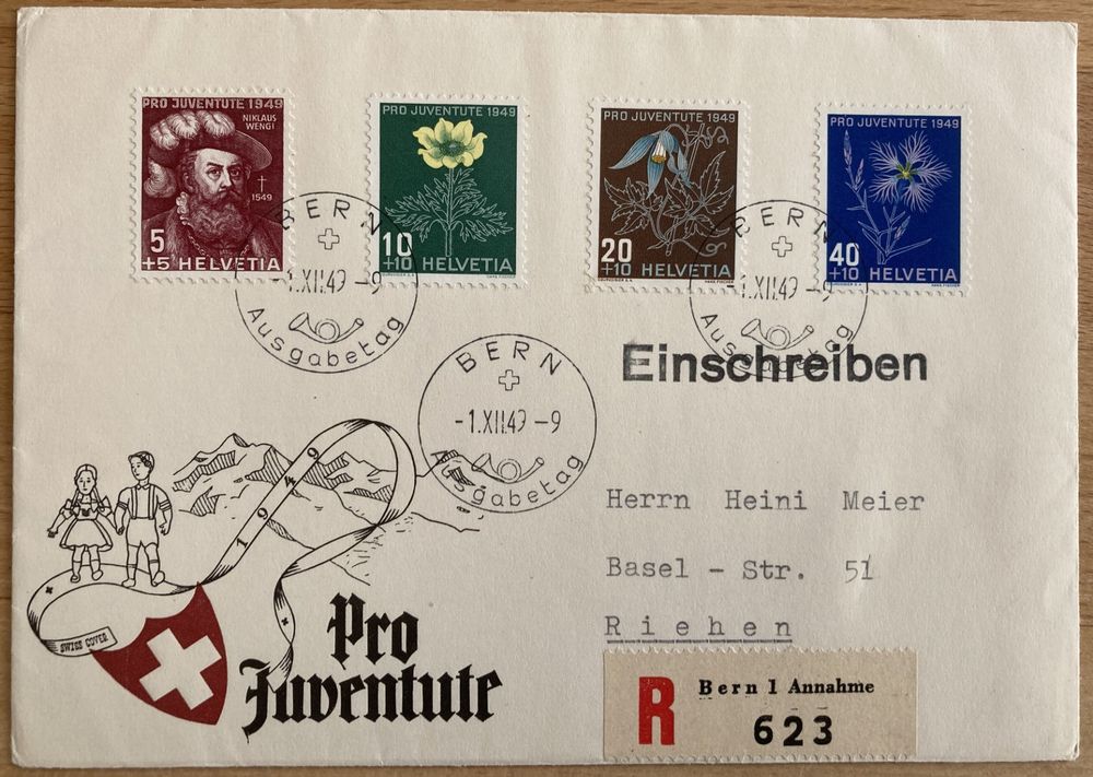 R-FDC Pro Juventute 1949 illustriert mit P3, SBK 265 Fr. (Gebraucht) in Flawil für CHF 52 – mit ...