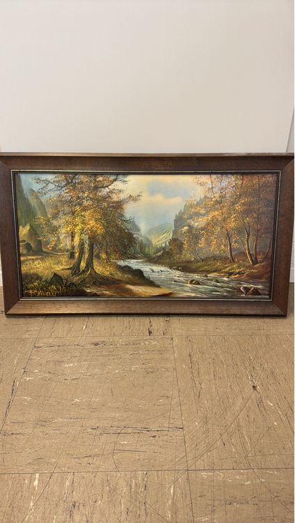 Herbstliches Gemälde mit Bach und Wald im Rahmen (Gebraucht) in Untersiggenthal für CHF 90 – mit ...