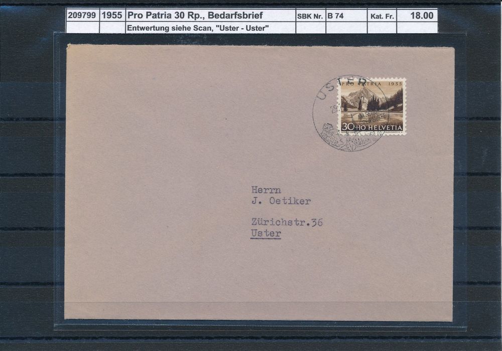 1955 Pro Patria - 30 Rp., Bedarfsbrief "Uster - Uster" | Kaufen auf Ricardo