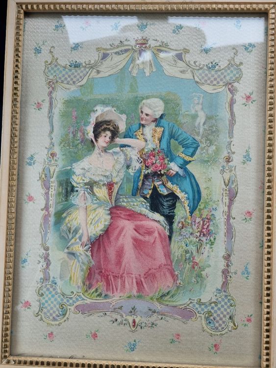 Tableau estampe sur soie, thème romantiques de 1908 (Gebraucht) in Les ...
