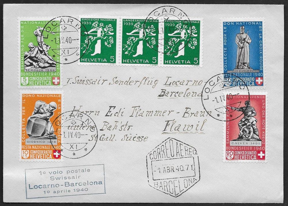 1940 BF SATZ-Brief Locarno-Barcelona B3-6, Z25c Top ab 1.- (Gebraucht) in Zürich für CHF 11 ...