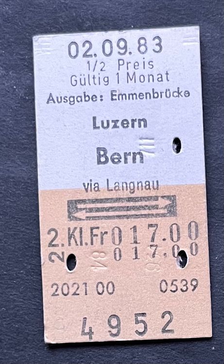 Ausgabe: Emmenbrücke Luzern Bern via Langnau/ Billett 1983 | Kaufen auf Ricardo