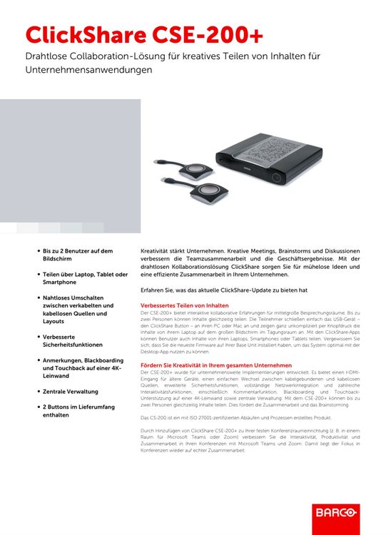 Barco Clickshare CSE-200+ Kabelloses Präsentationssystem (Gebraucht) in ...