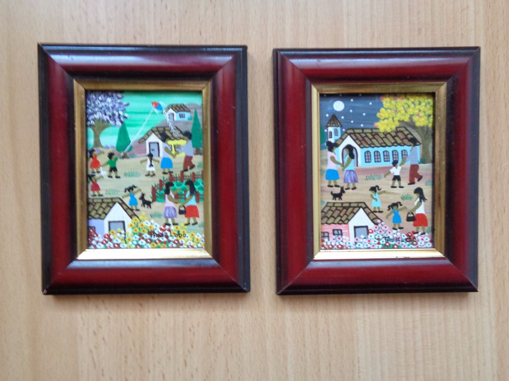 2 KLEINE NAIVE MALEREI SIGNIERT TANIA LOBO IM HOLZRAHMEN (Gebraucht) in ...