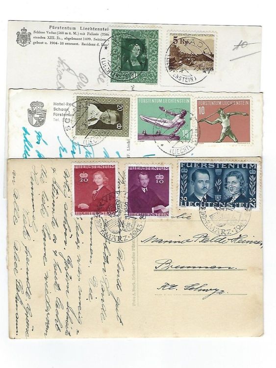 Liechtenstein, 3 Ansichtskarten, 7.3.1943, 12.6.49, 16.9.57 (Gebraucht ...