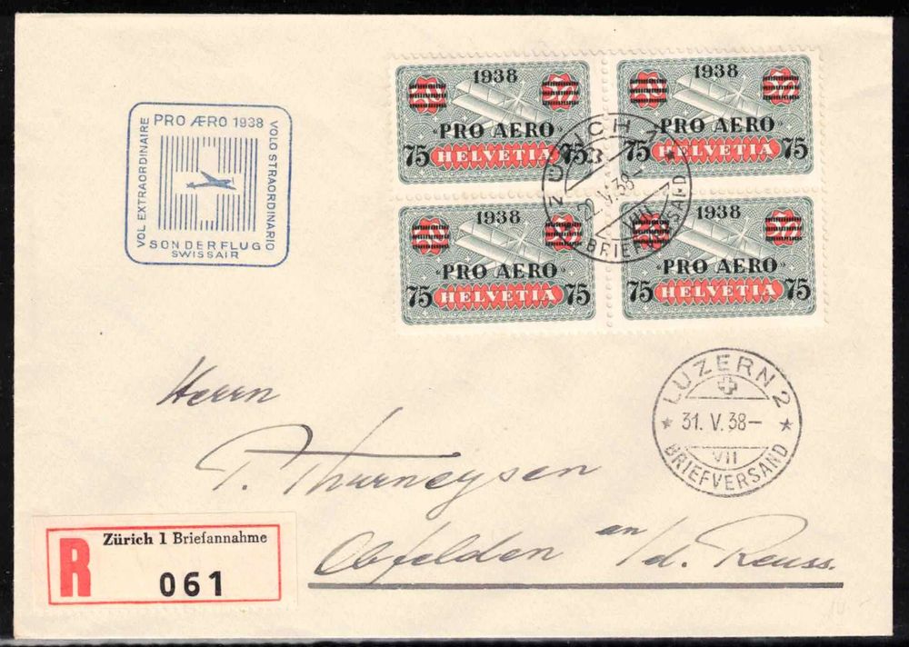 1938 Flugpost Brief "Pro Aero 1938" (Neu (gemäss Beschreibung)) in Nuglar für CHF 5 – mit ...