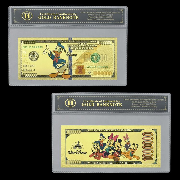 Disney Banknote Goldfolie 1 Million Dollar Donald Duck (Neu (gemäss ...