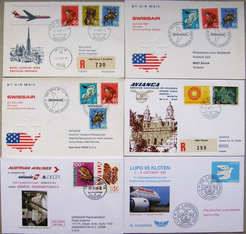 original 6 Airmail First Flight Covers 1967 1971 1995 Erni (Gebraucht ...
