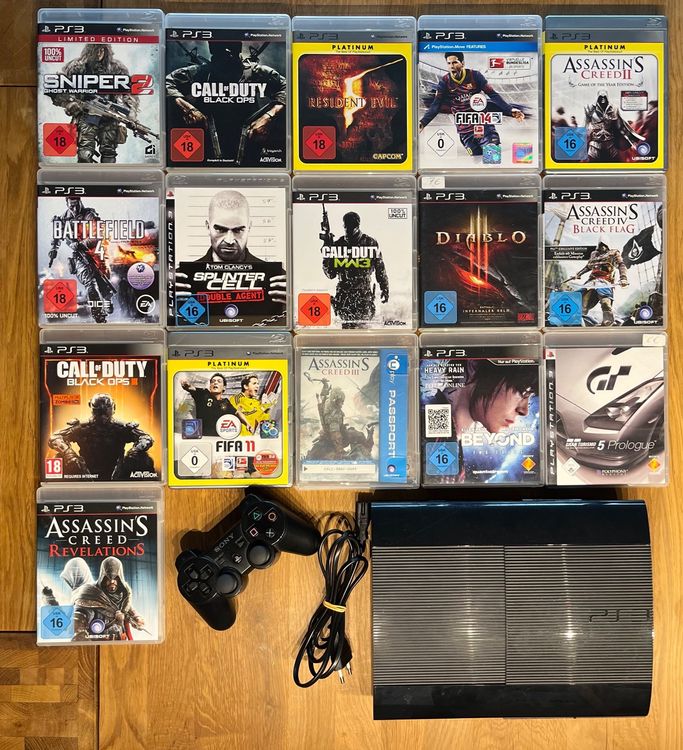 Playstation 3 + 16 Spiele PS3 Sony Retro Assasins Creed (Gebraucht) in ...