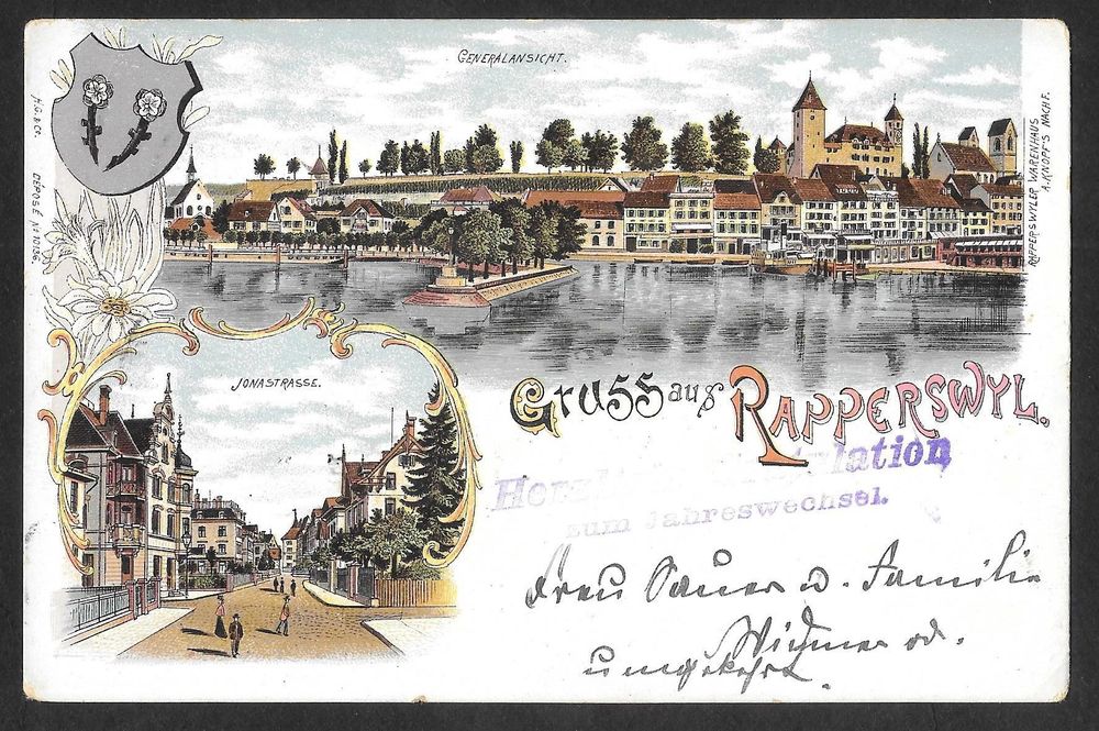 Rapperswil farbige Lithografie Jonastrasse Generalansicht (Gebraucht ...