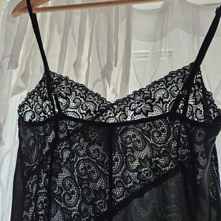 Schwarzes Negligee Gr. 36 mit Spitze, transparenter Saum (Gebraucht) in ...