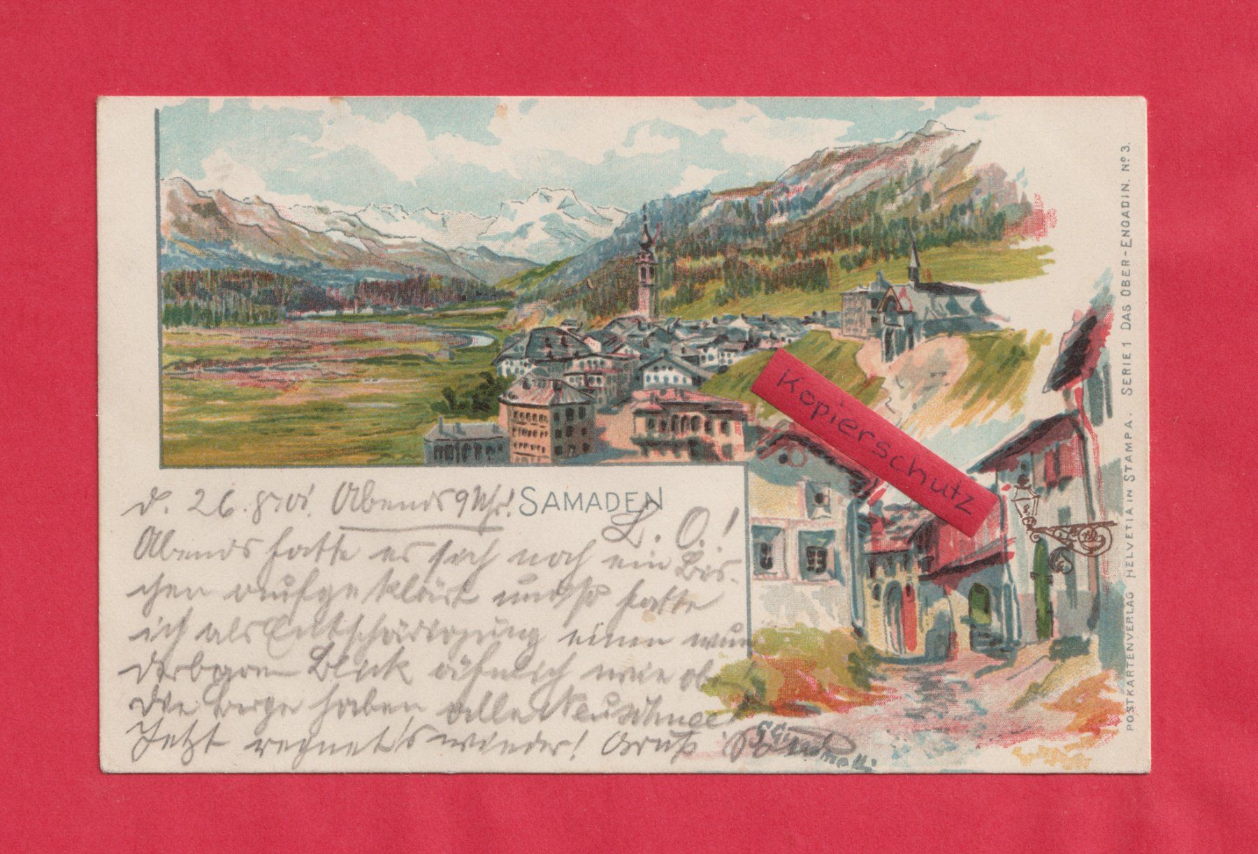 Samaden (GR) Künstler-Litho G. Giacometti Ober-Engadin No. 3 (Gebraucht ...