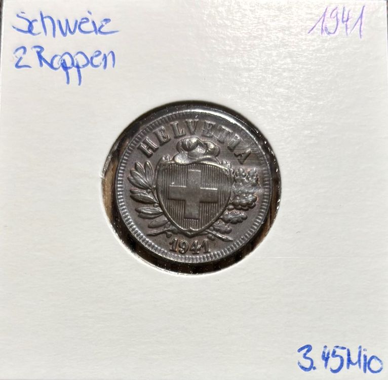 Schweiz 2 Rappen 1941 vzgl - unz Schild Freiheitshut Patina (Neu (gemäss Beschreibung)) in ...
