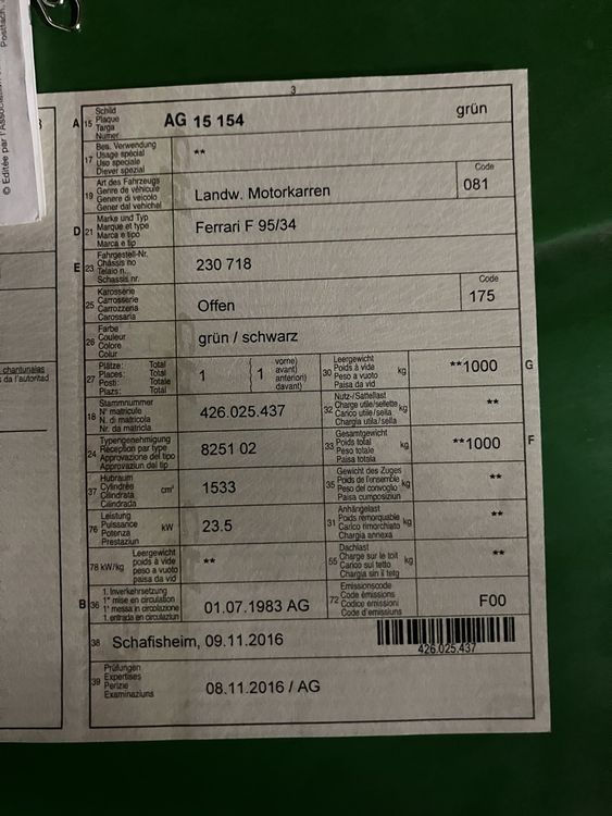 Ferrari F95/34 (Gebraucht) in Döttingen für CHF 7500 – nur Abholung auf ...