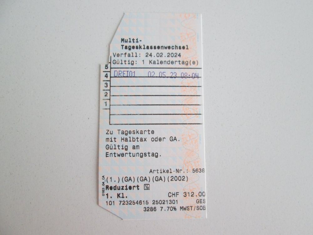 Ticket Multi Tagesklassenwechsel SBB 1. Kl. ½Tax bis 24.2.24 (Gebraucht ...