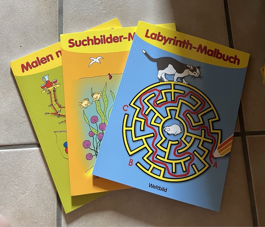 3 Malbücher: Labyrinthe, Malen nach Zahlen, Suchbilder | Kaufen auf Ricardo