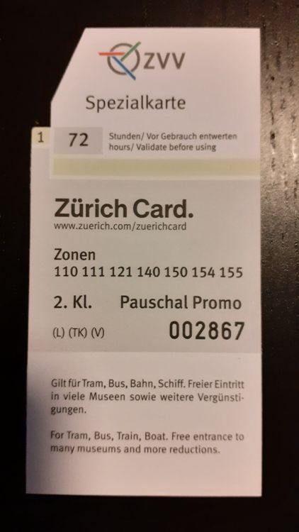 ZVV Zürich Card 72 Std. (Gebraucht) in Zürich für CHF 35 – mit ...