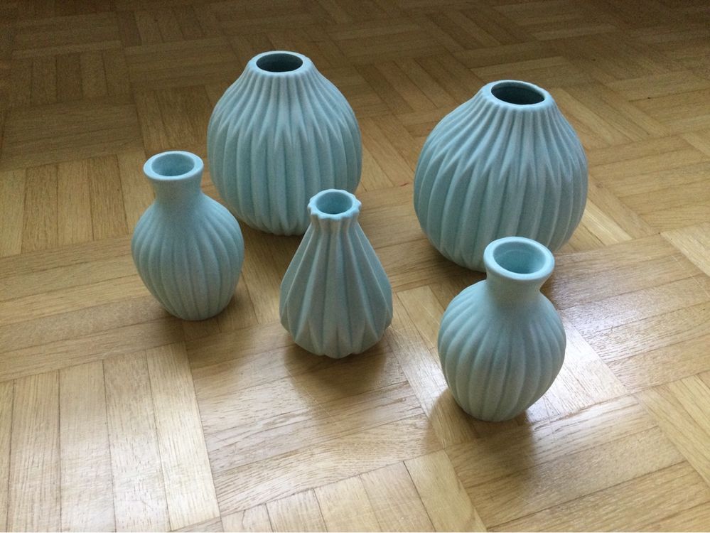 Vasen Set mit 5 schönen, blauen, handgemachten Keramik Vasen | Kaufen auf Ricardo