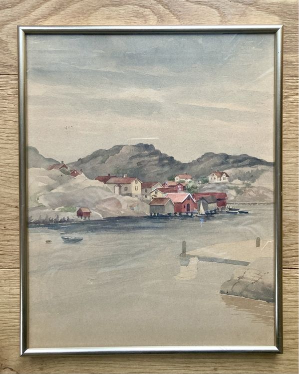Antikes Aquarell Norwegen Lofoten neu gerahmt 24,5x30cm | Kaufen auf Ricardo